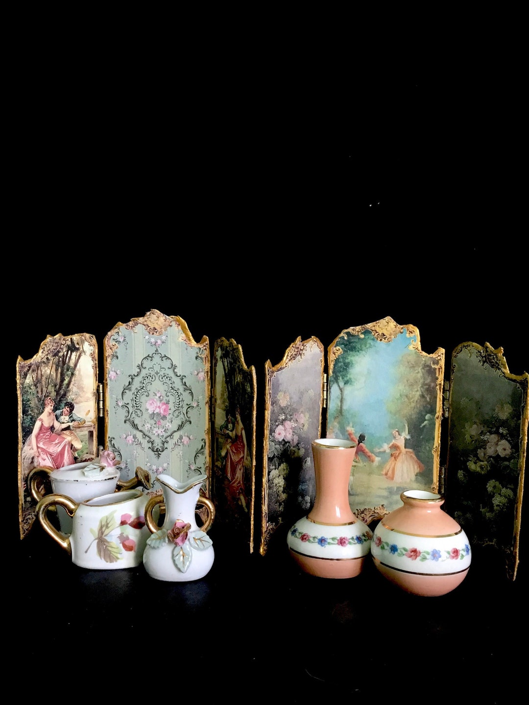Limoges Porcelain Vintage Pair of Miniatures Salmon Floral - Etsy