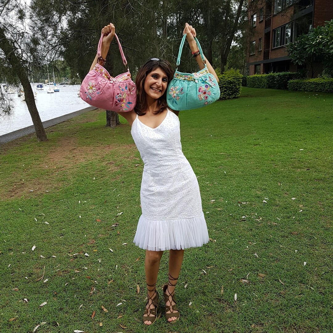 Pink Floral Patch Cotton Handbag: Button Art Vegan Purse - Etsy