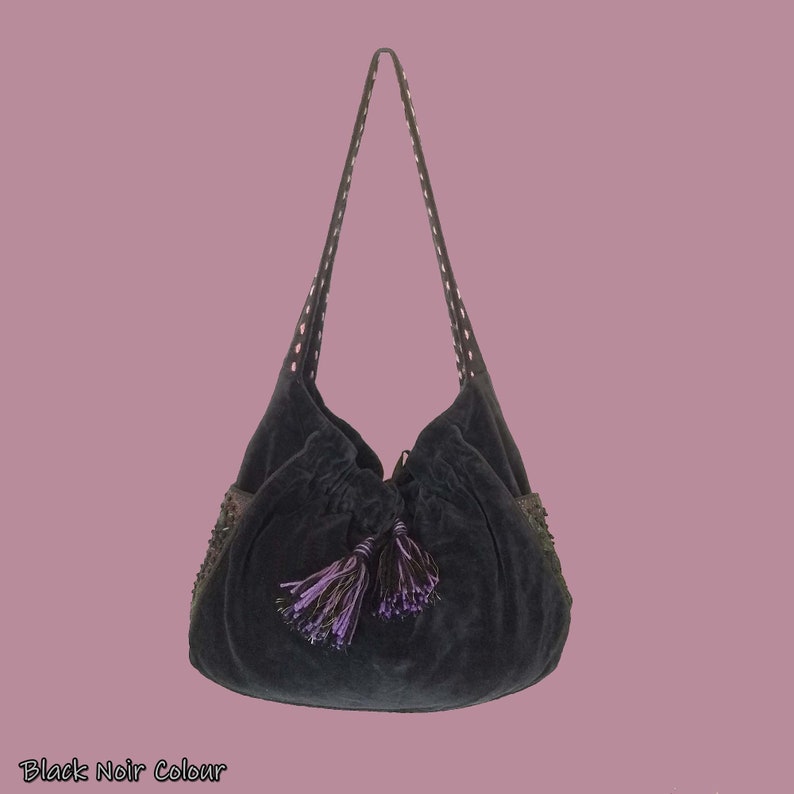 Velvet Shoulder Bag Navy Blue Vintage 70s Vegan Hippie Bell | Etsy