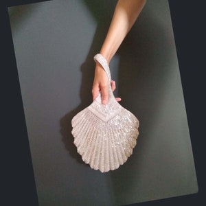 Large Wedding Bag, Unique Shell Shaped Beaded Wristlet, Beach Wedding ...
