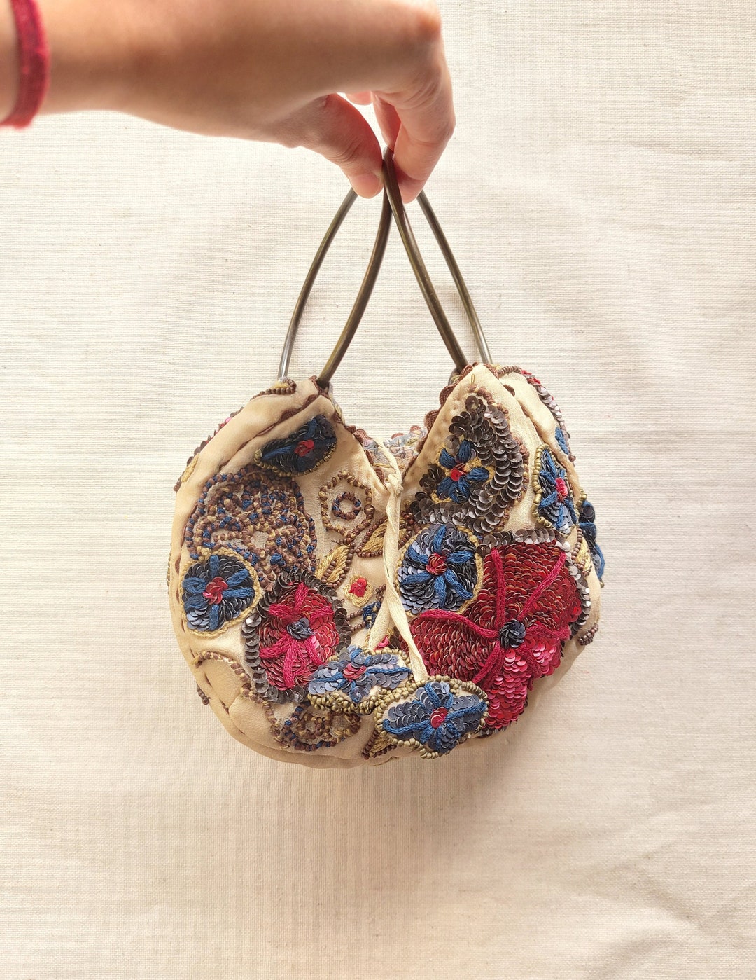 Hand Beaded Bangle Bag Silk Flower Purse Bangle Bracelet Bag - Etsy