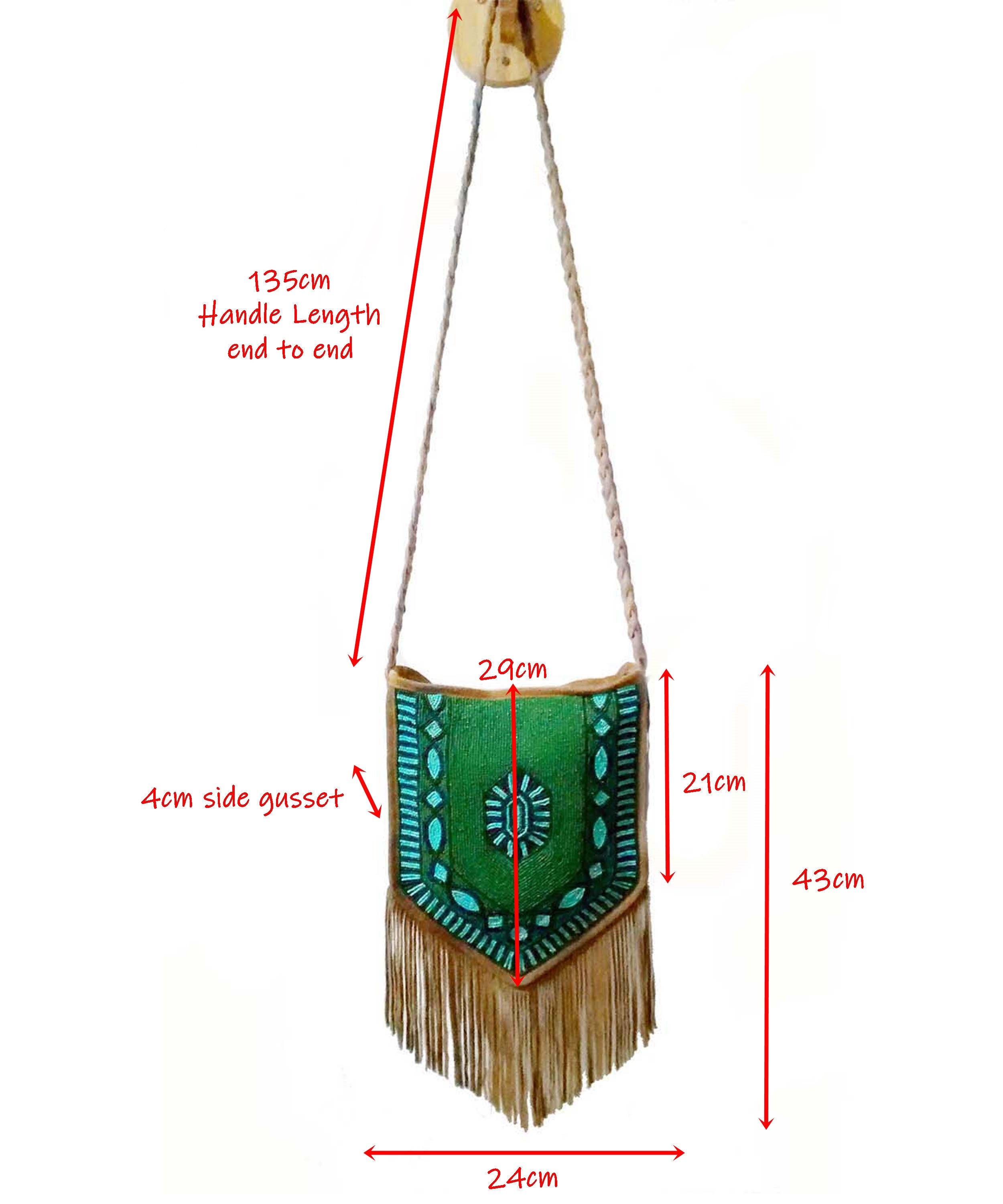 Green Beaded Shoulder Bag: Inca Inspired Leather Fringe Designer Bag ...