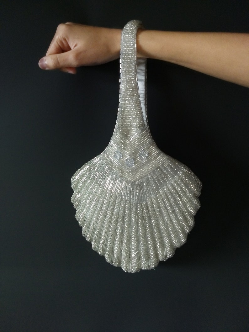 Large Bridal Wristlet Wedding Clutch Shell Shaped Beaded | Etsy