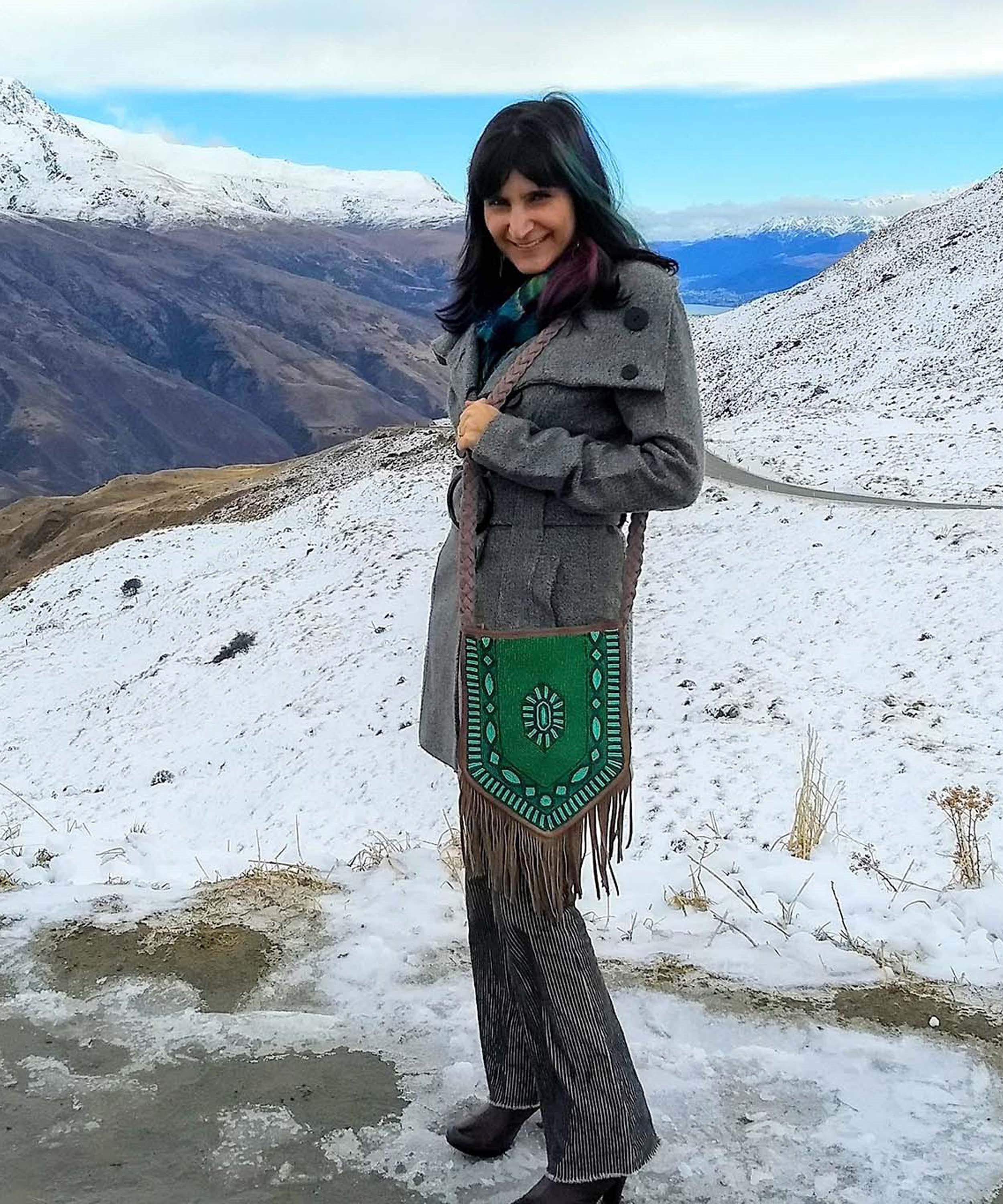 Green Beaded Shoulder Bag Inca Inspired Bag Leather Fringe | Etsy