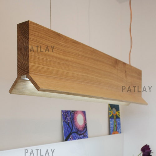 Long Ceiling Pendant ASH Wood LAMP With LED Strip/lighting for | Etsy