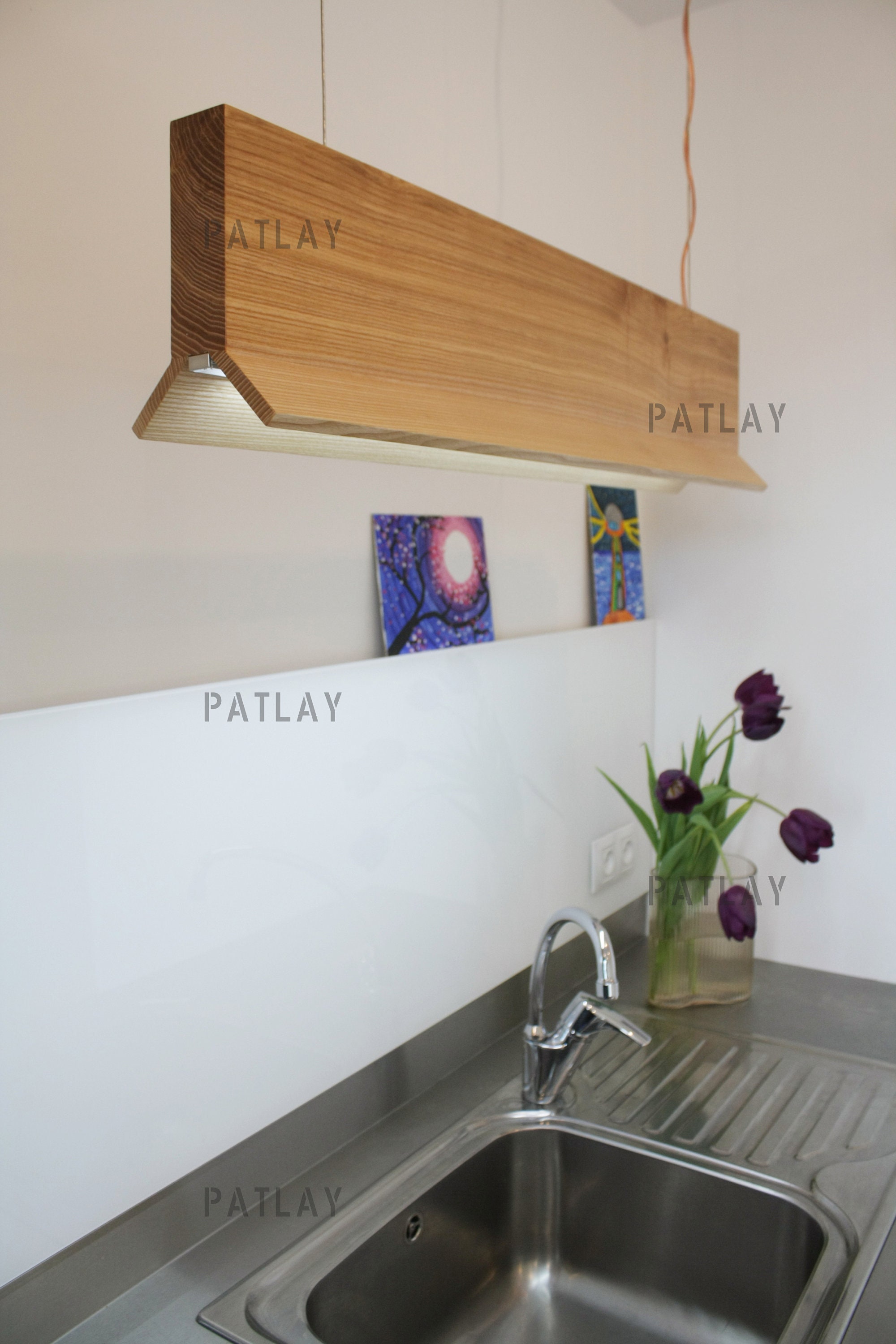 Long Ceiling Pendant ASH Wood LAMP With LED Strip/lighting for - Etsy