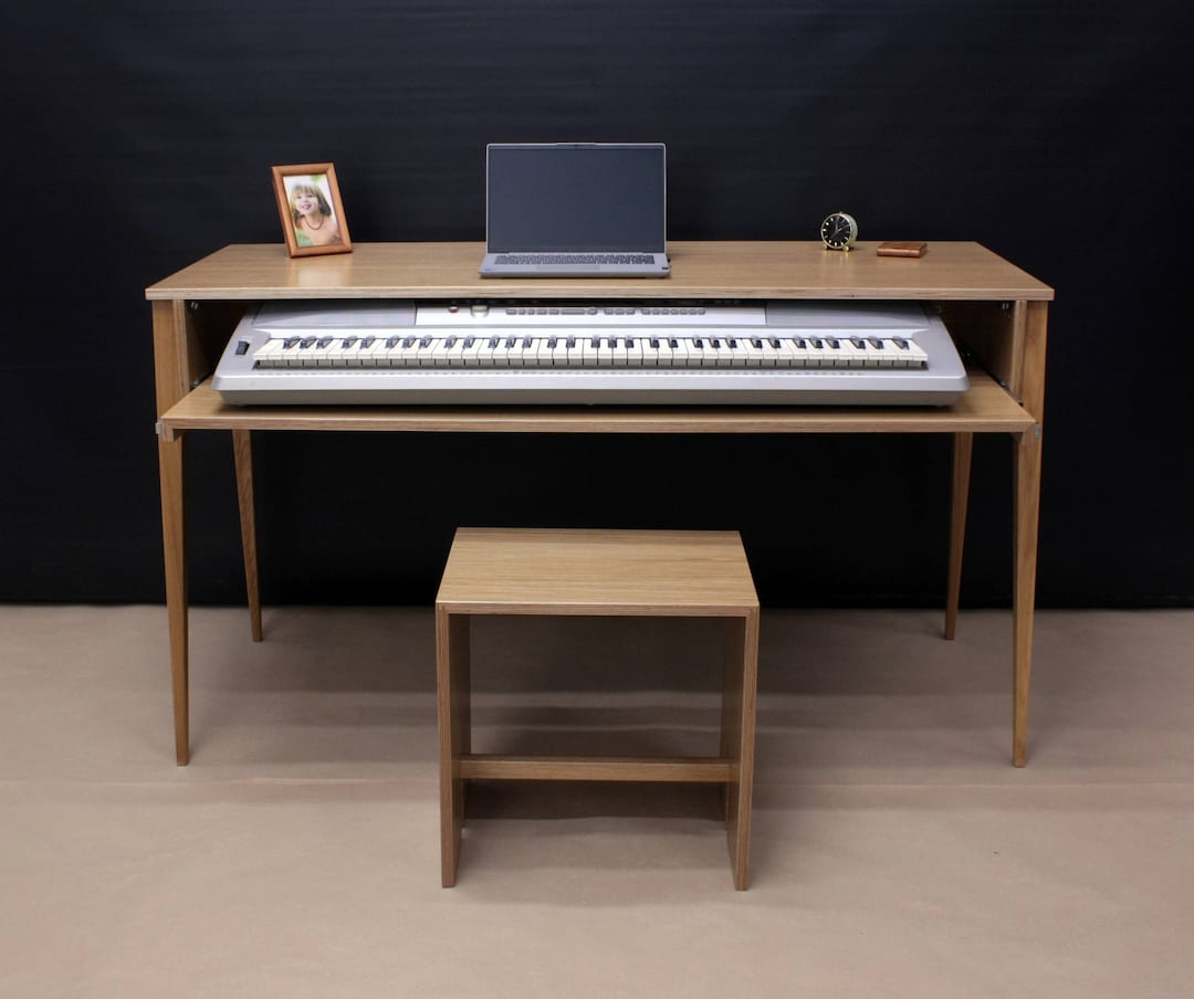 Digital PIANO DESK With a Front Cover, Custom Studio Furniture, Oak ...