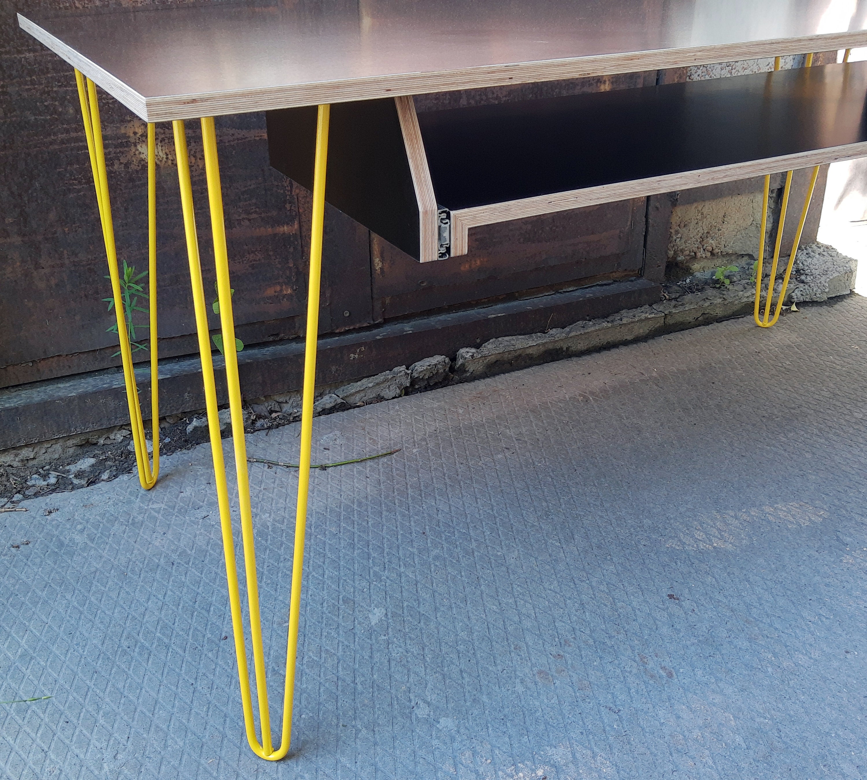 Piano Drawer Stand With Yellow Hairpin Legs, Sound Recording Studio ...
