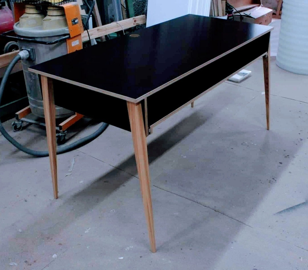 Piano Drawer Desk, Dark Brown Laminated Plywood Top and Ash Solid Wood ...