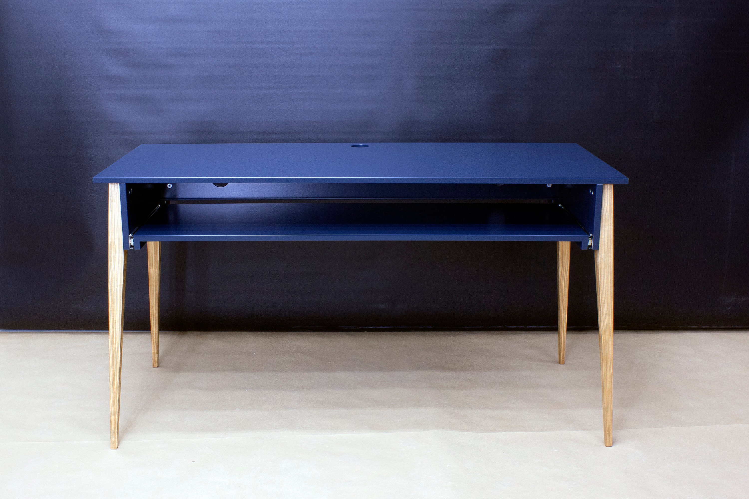 Blue Piano Drawer Desk With a Cable Storage and Wooden Legs, Custom ...