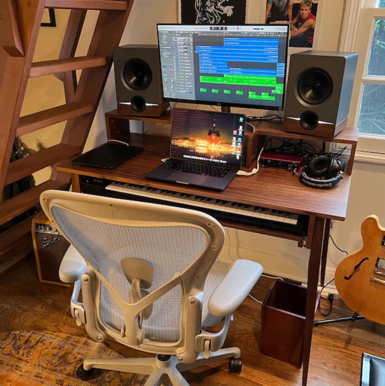 Music Studio Desk With Display Stand, Plywood Furniture, Walnut Veneer ...