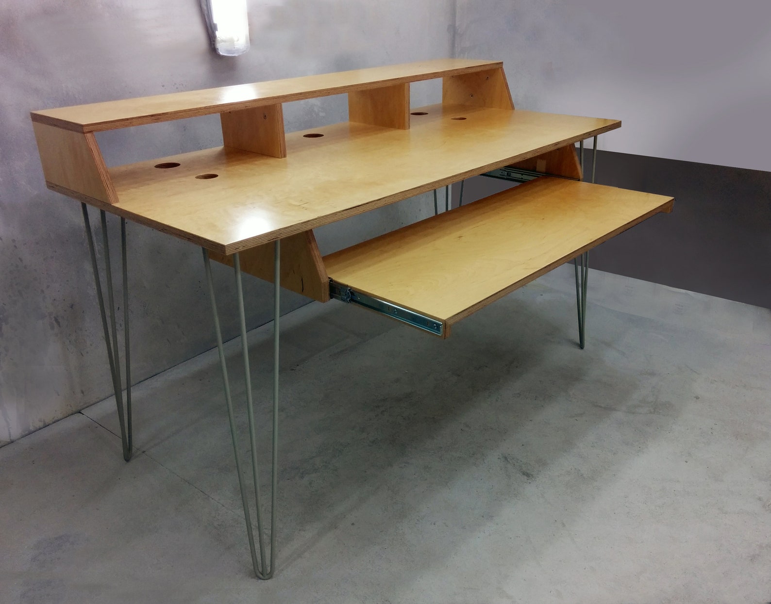 White PIANO-DRAWER Desk With Monitor Stand Custom Plywood - Etsy