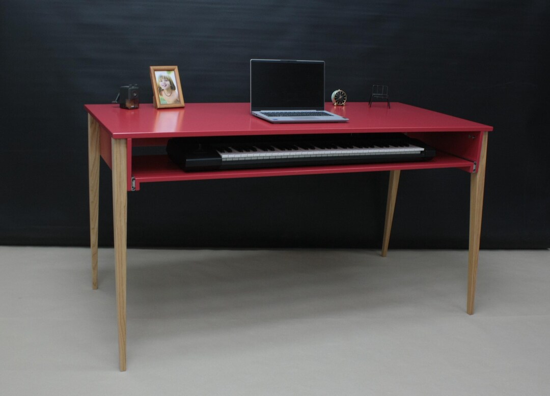 Red Piano Drawer Desk With Ash Solid Wood Legs, Custom Sound Recording ...