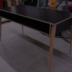 PIANO DRAWER Desk With Wooden Legs and Dark Brown Laminated Plywood Top ...