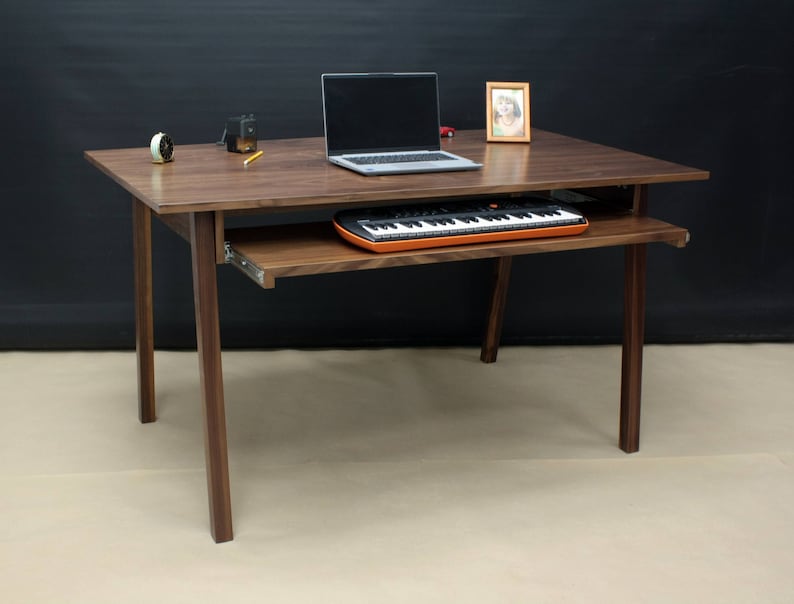 Walnut Veneer Studio Desk, Mid-century Modern Piano Keyboard Table - Etsy