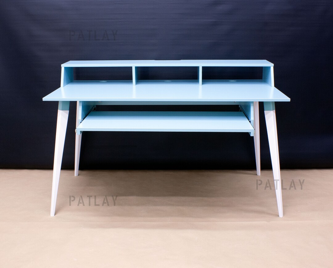 Piano Desk With Keyboard Tray and Display Rack, Plywood Studio Table ...