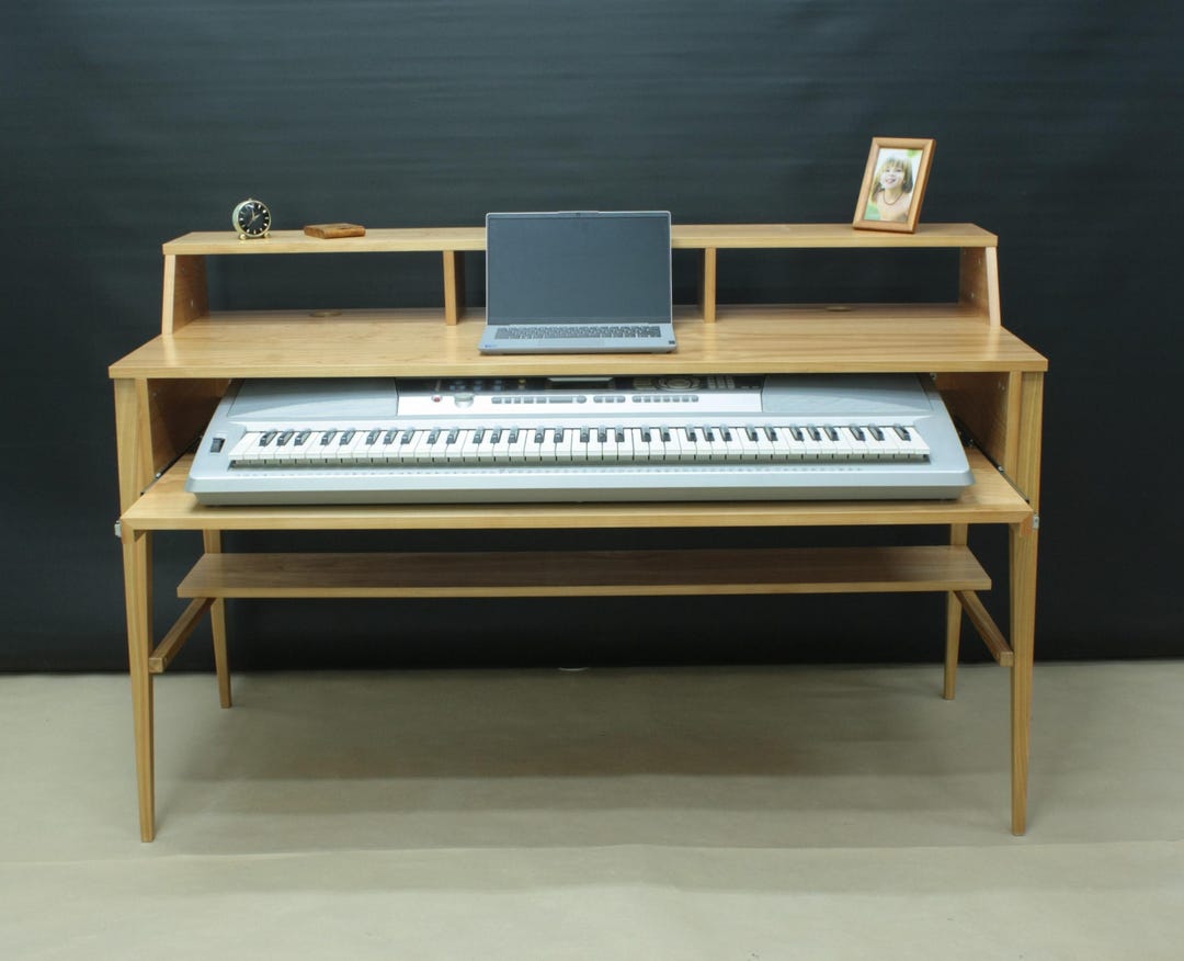 Music Studio Desk With Display Rack, Custom Wood Furniture, Piano Stand ...