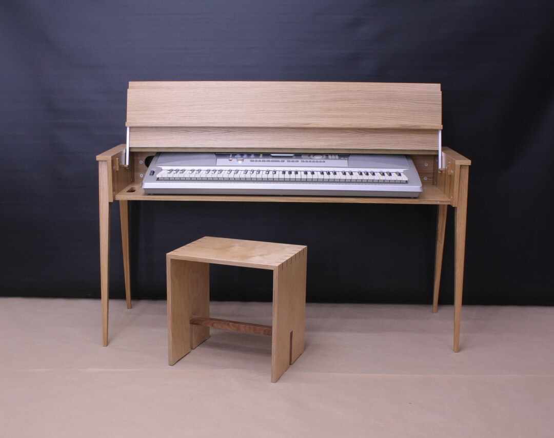Oak Veneered Piano Stand With Lid, Solid Wood Legs, Custom Furniture ...