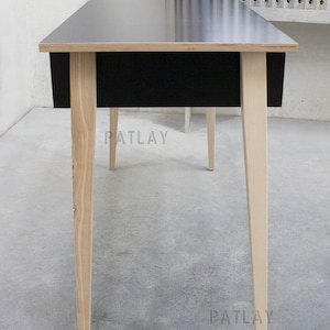 PIANO DRAWER Desk With Wooden Legs and Dark Brown Laminated Plywood Top ...