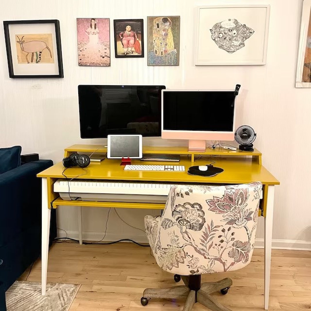 Studio Desk With Monitor Stand, Handmade Furniture, Birch Plywood, Ash ...