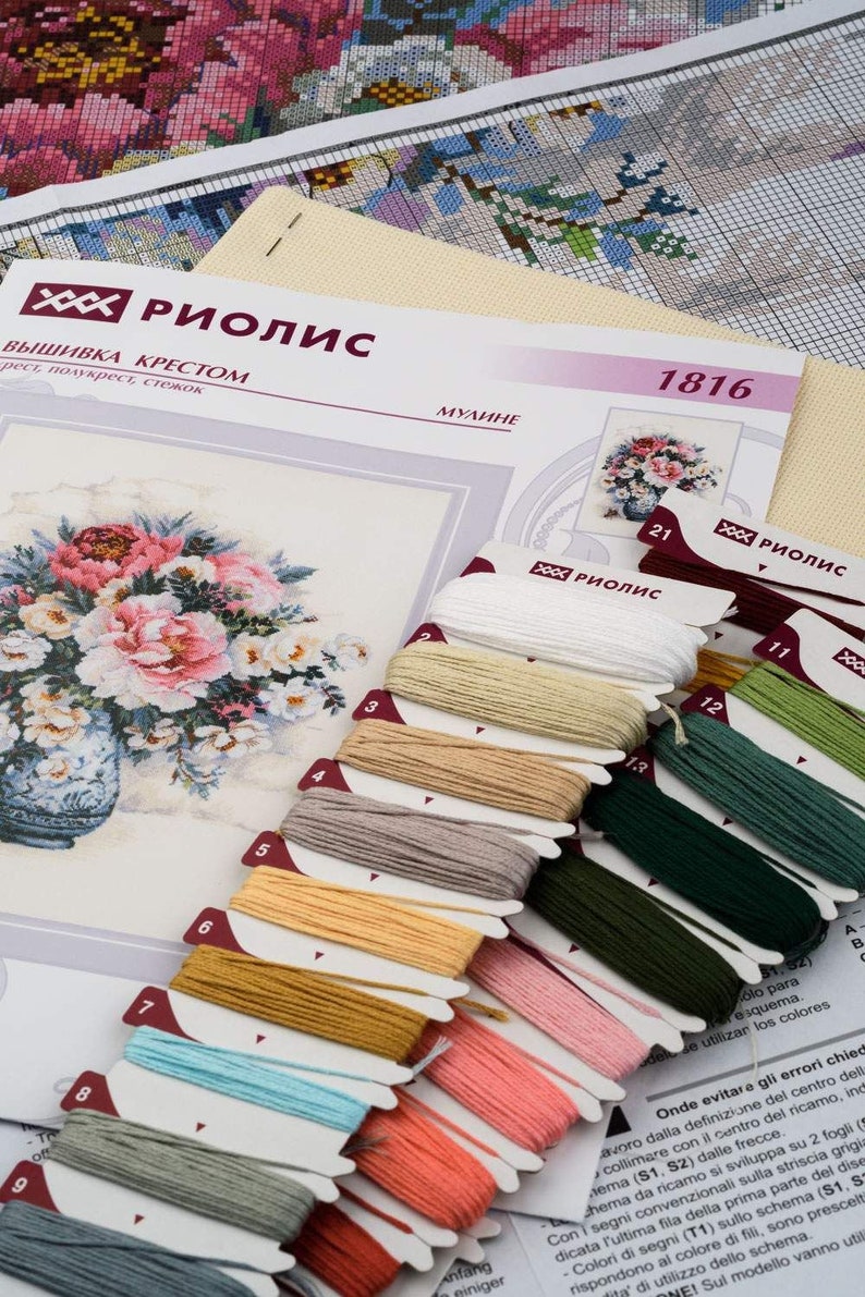 Peonies and Wild Roses Cross Stitch Kit by Riolis 1816 - Etsy