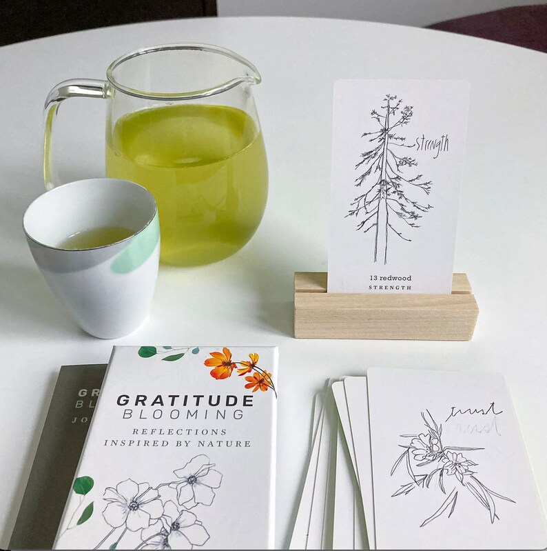 Gratitude Gift Set: Reflection Card Deck, Journal & Wood Holder - Etsy