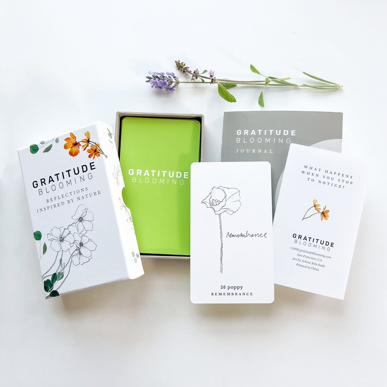 Gratitude Gift Set: Reflection Card Deck, Journal & Wood Holder - Etsy