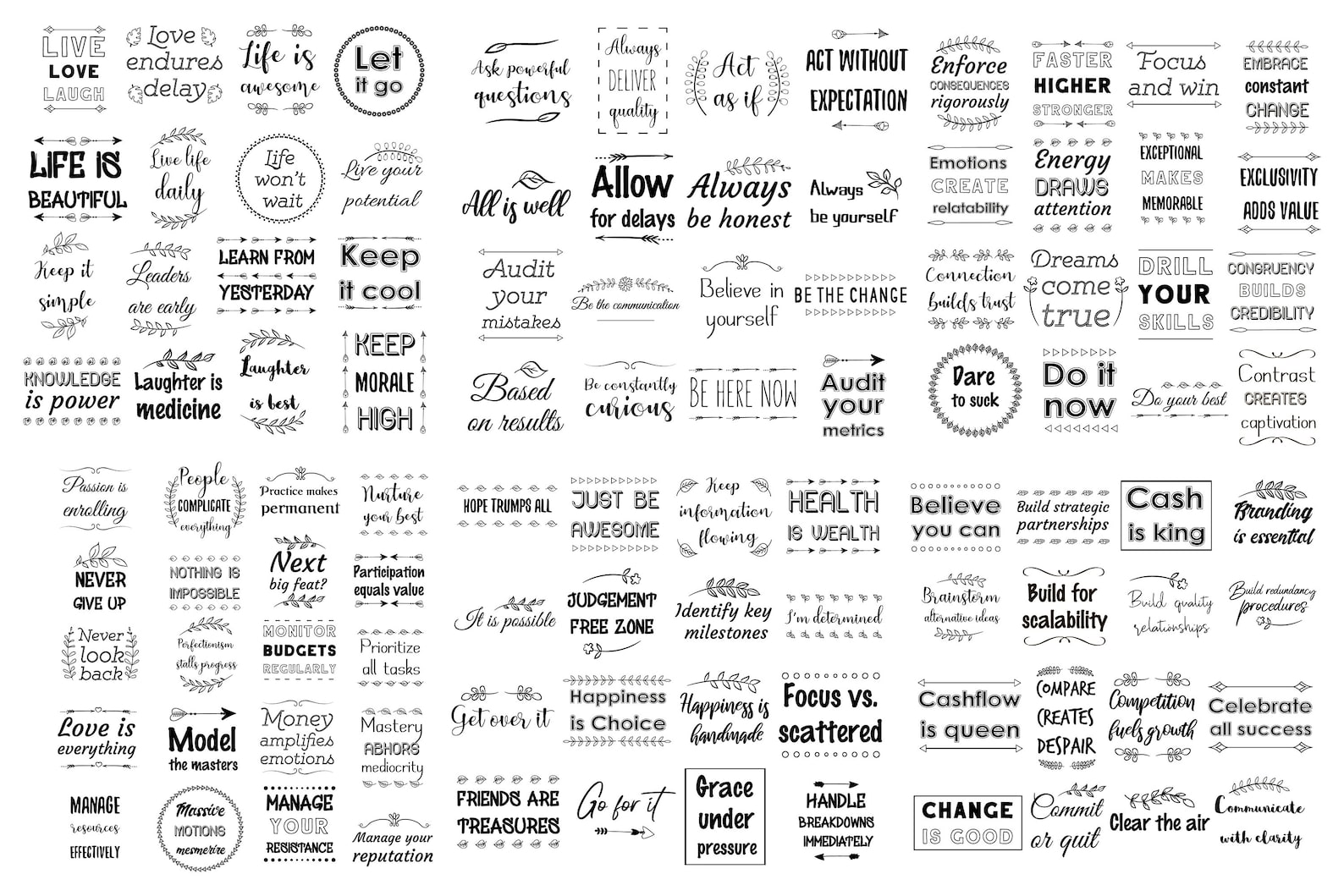 100 Short Motivational Inspirational SVG Quotes Sayings Set Bundle ...