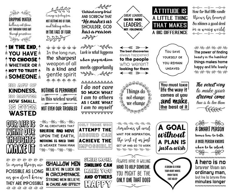 30 Motivational SVG Quotes & Sayings, Inspirational, Positive. Set ...