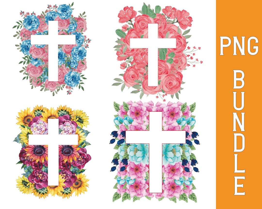 Flower Cross Watercolor Clipart 5 PNG Designs. Christian Scripture ...