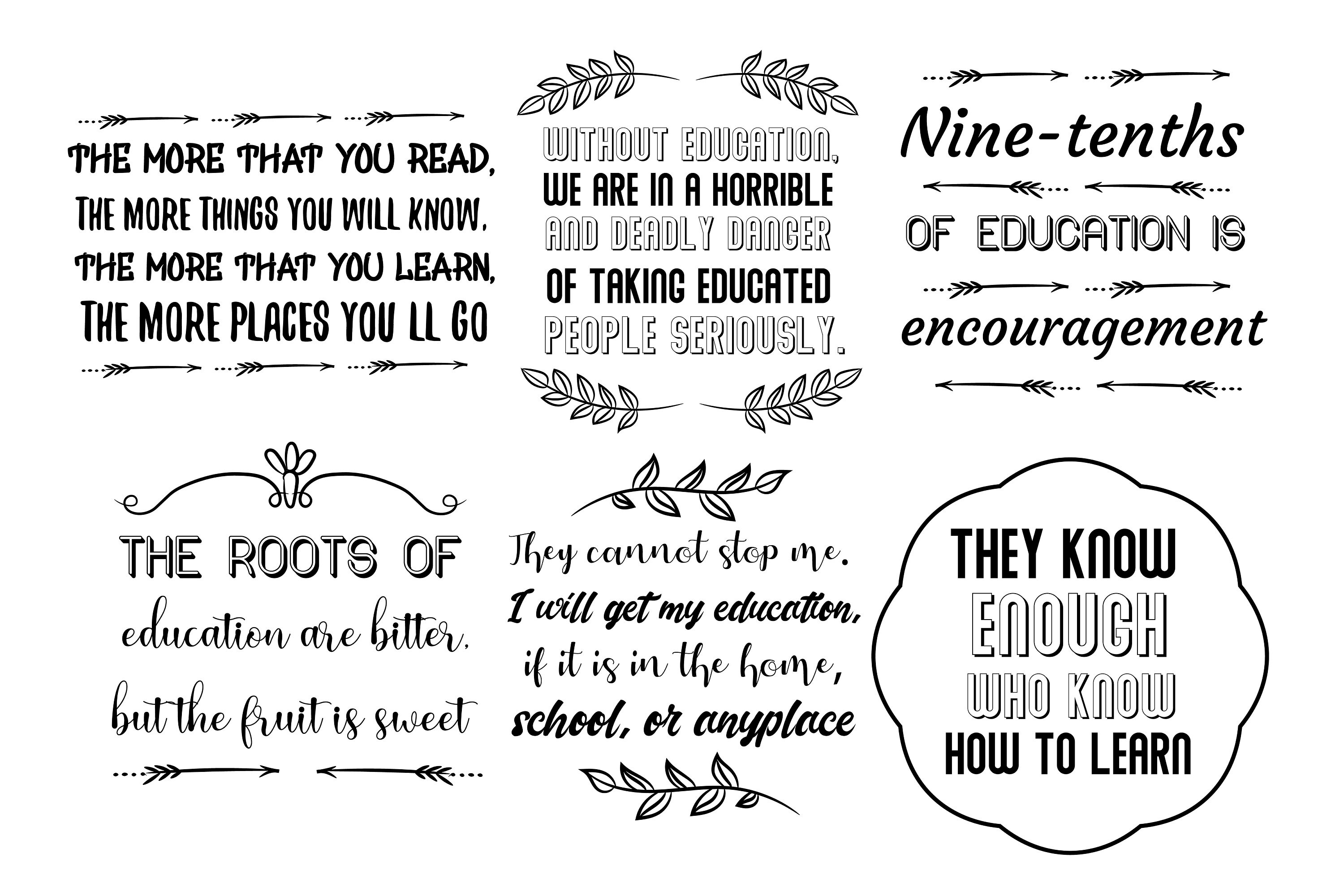 24 SVG Quotes Sayings About Education Learning and Knowledge Set Bundle ...