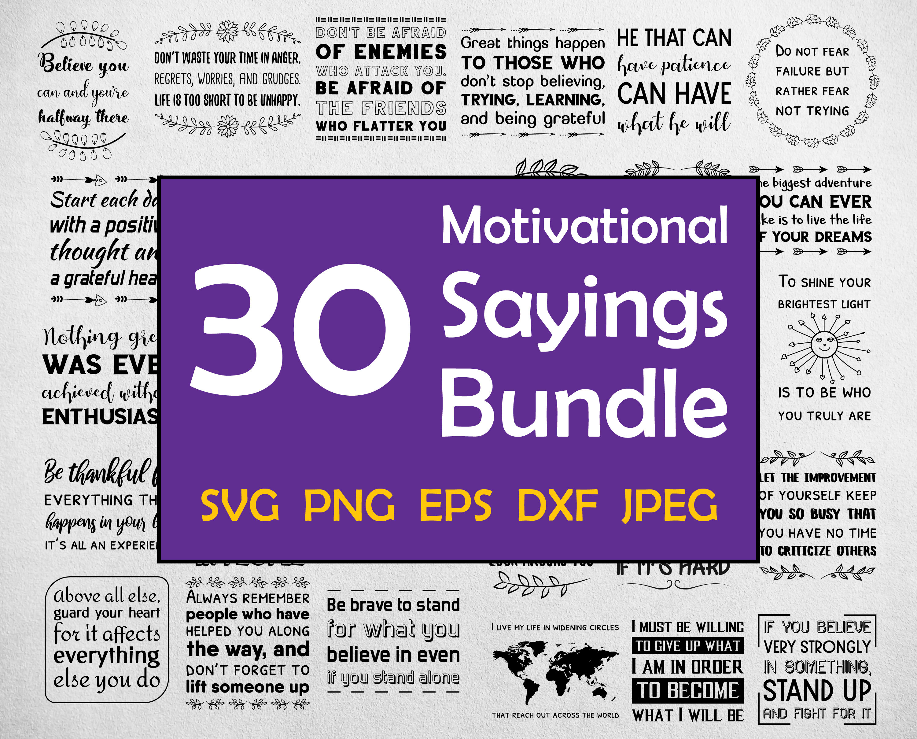 30 SVG Motivational Quotes Sayings Inspirational, Positive. Set Bundle ...