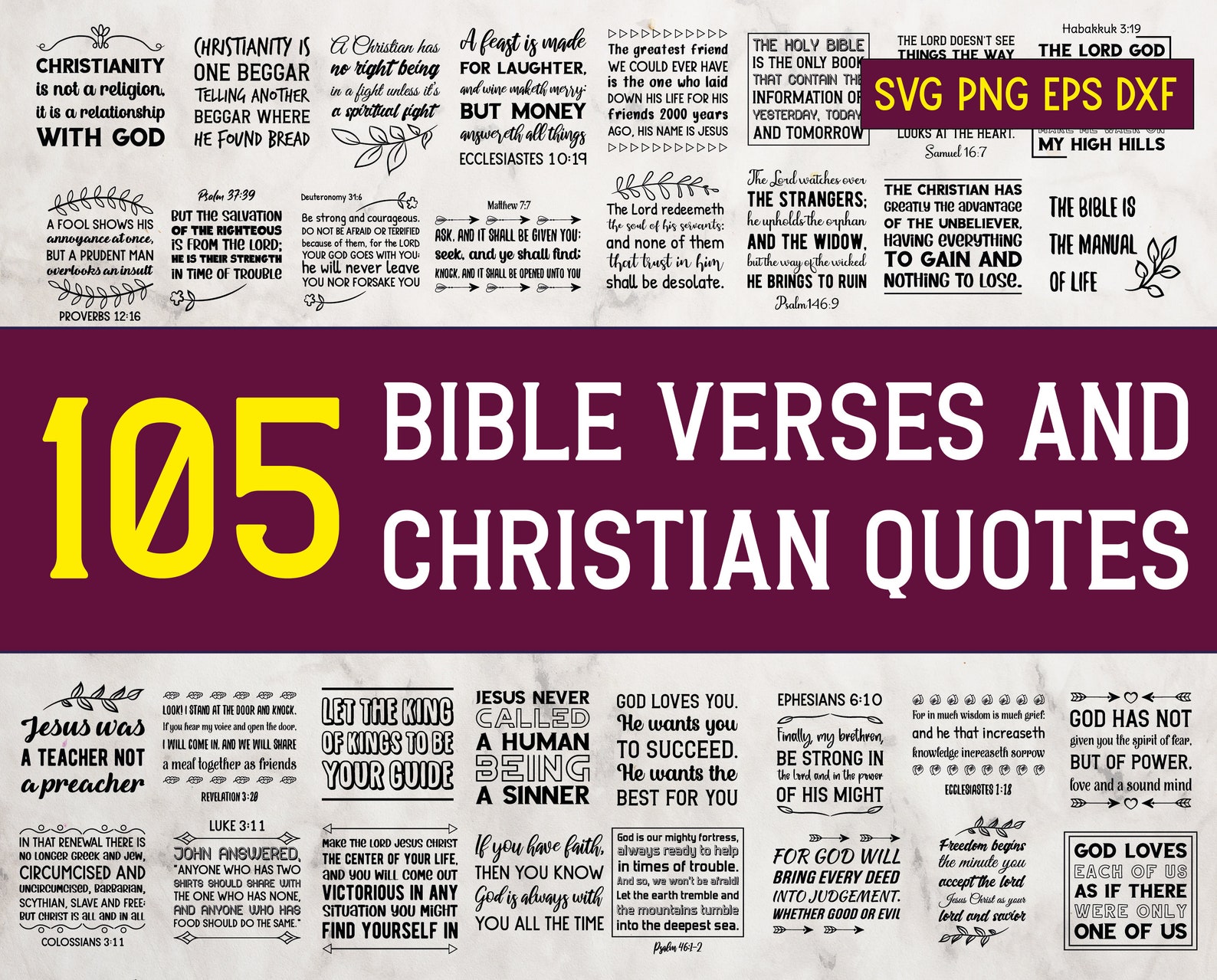 105 SVG Bible Verses and Christian Quotes. Scripture Sayings Set Bundle ...