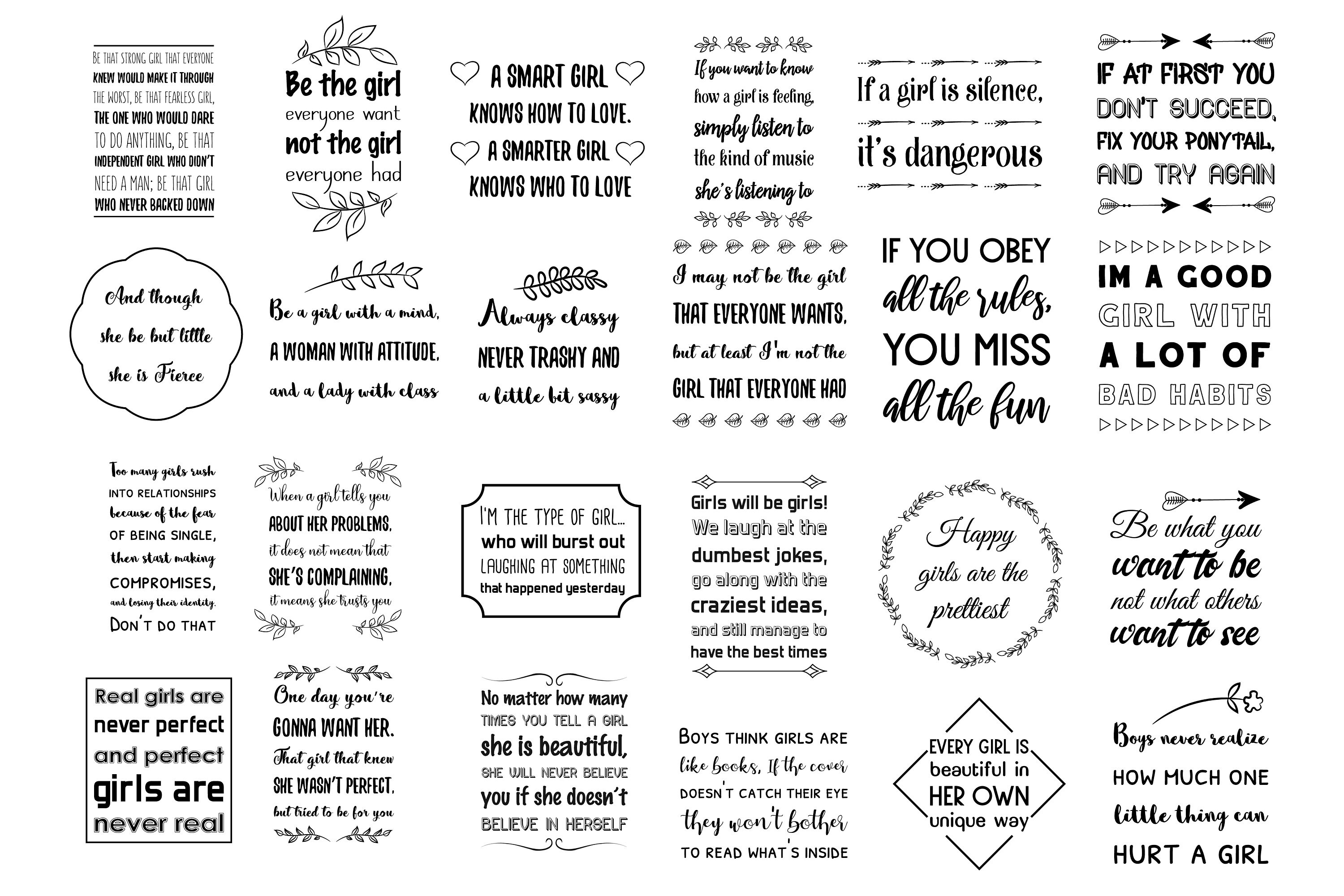 24 Cool Quotes for Girls SVG Bundle, Woman, Female, Lady Sayings SVG ...