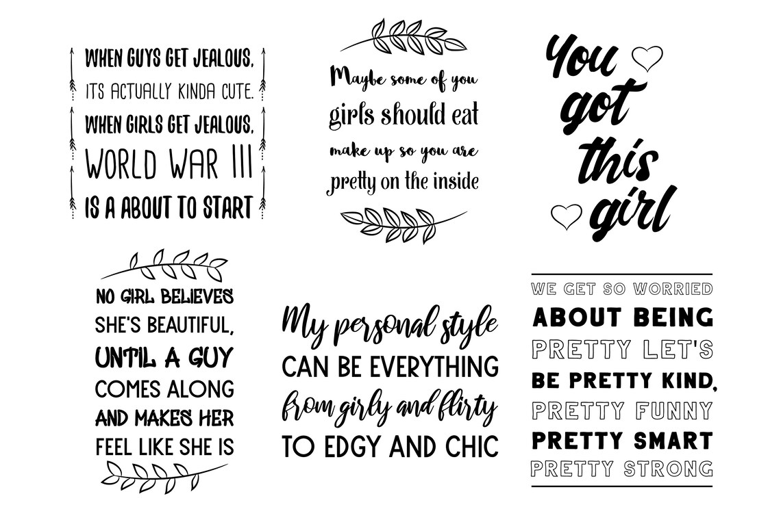 24 SVG Girls Quotes. Woman, Lady, Female Sayings Set Bundle, SVG, Png ...