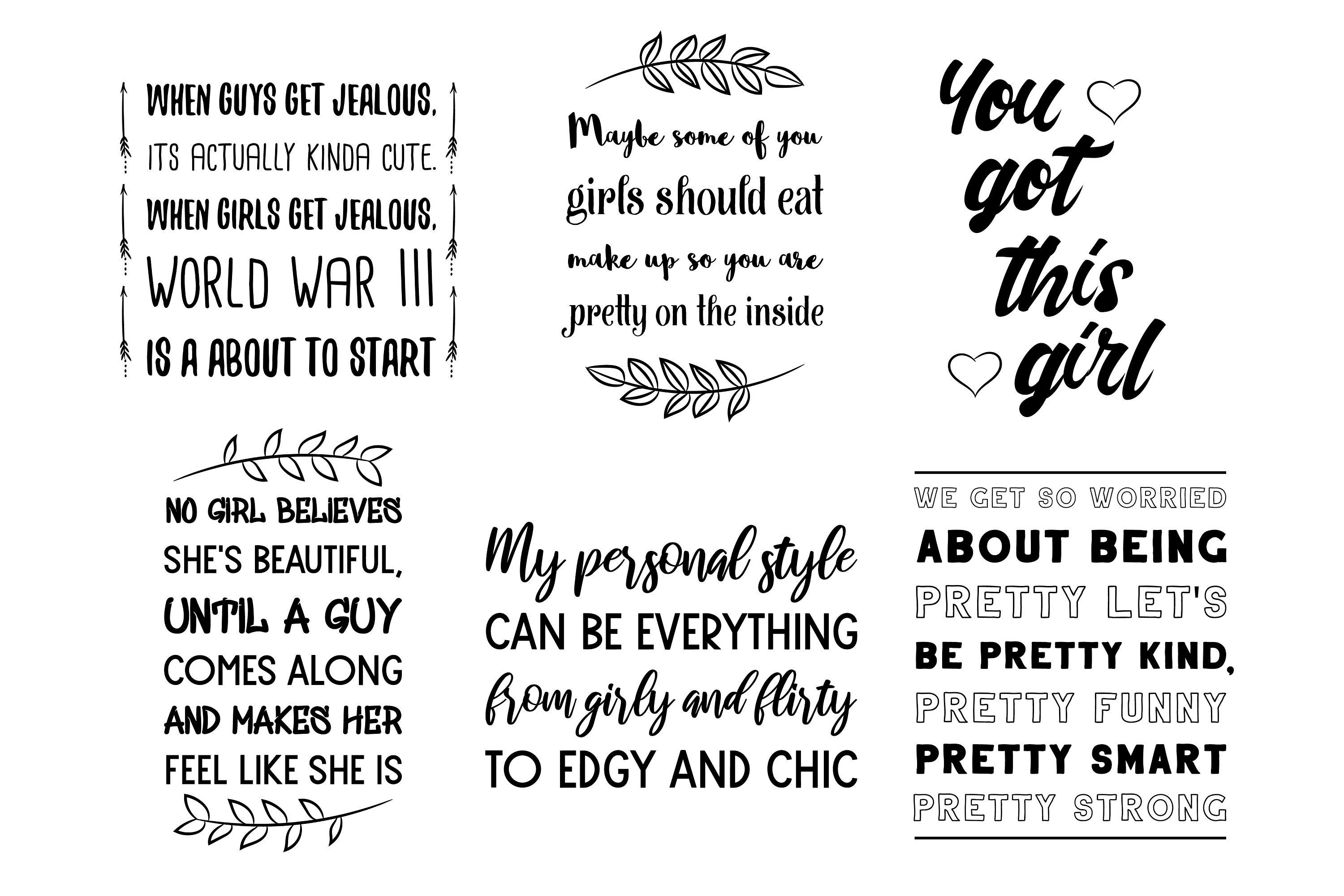 24 SVG Girls Quotes. Woman, Lady, Female Sayings Set Bundle, SVG, Png ...