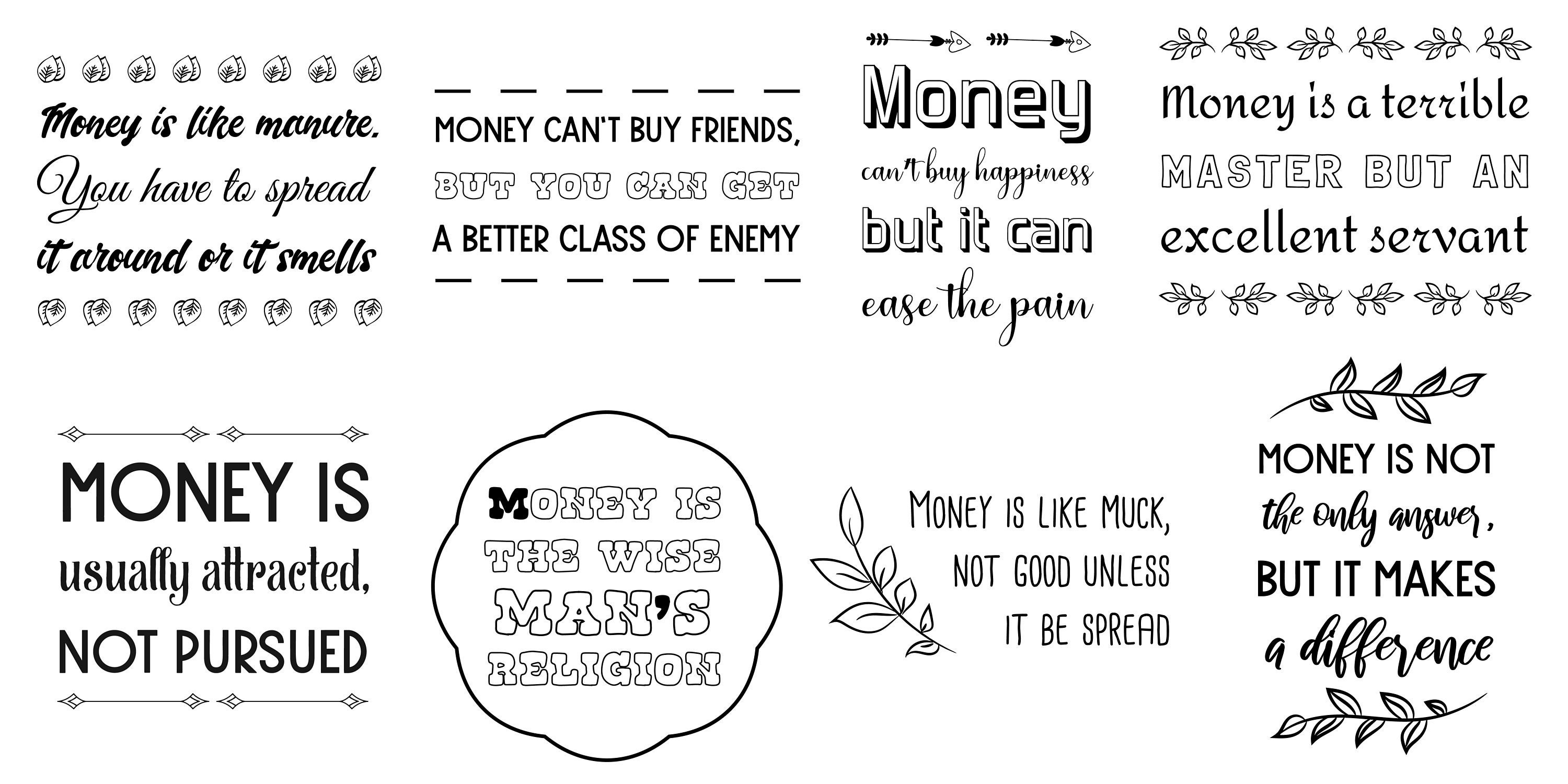 60 SVG Quotes Sayings, About Money Business, Wealth and Success\ Set ...