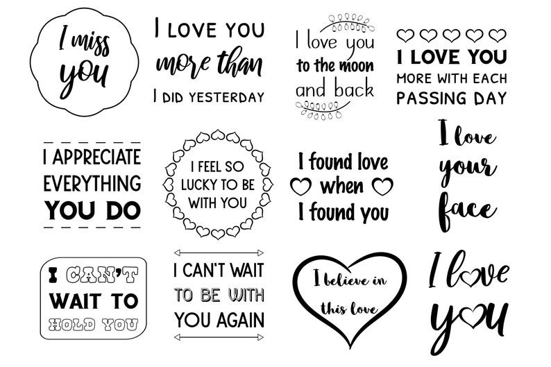 100 Love Quotes Sayings, Valentine's Day, Romantic Feeling, Heart. Set ...