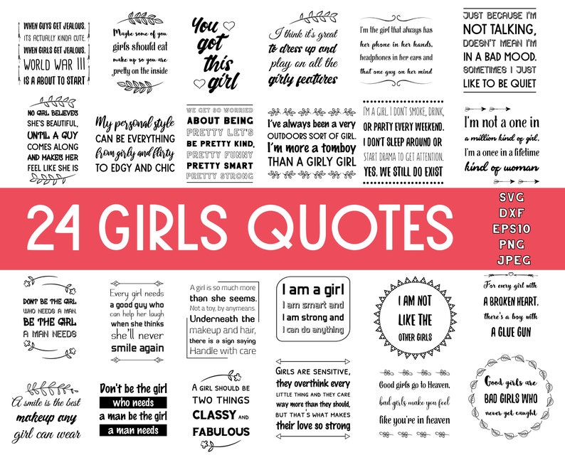 24 SVG Girls Quotes. Woman Lady Female Sayings Set Bundle - Etsy