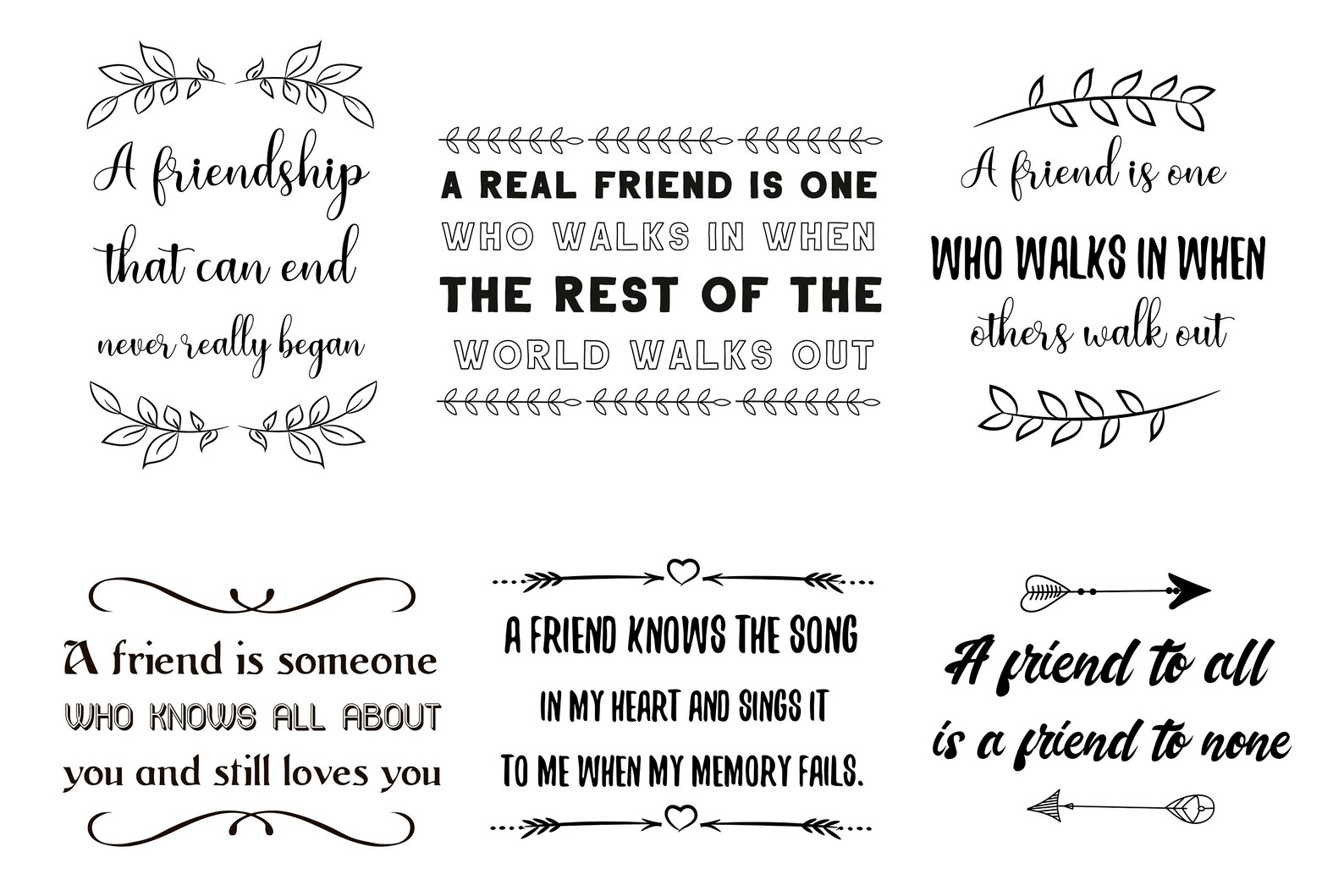 50 Friendship Friends and Relationship SVG Quotes Sayings Set Bundle ...