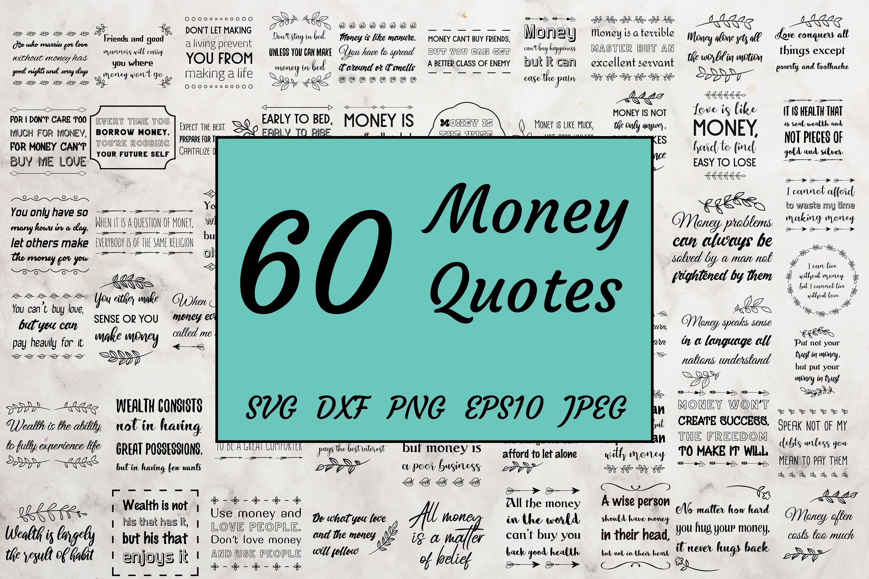 60 SVG Quotes Sayings, About Money Business, Wealth and Success\ Set ...