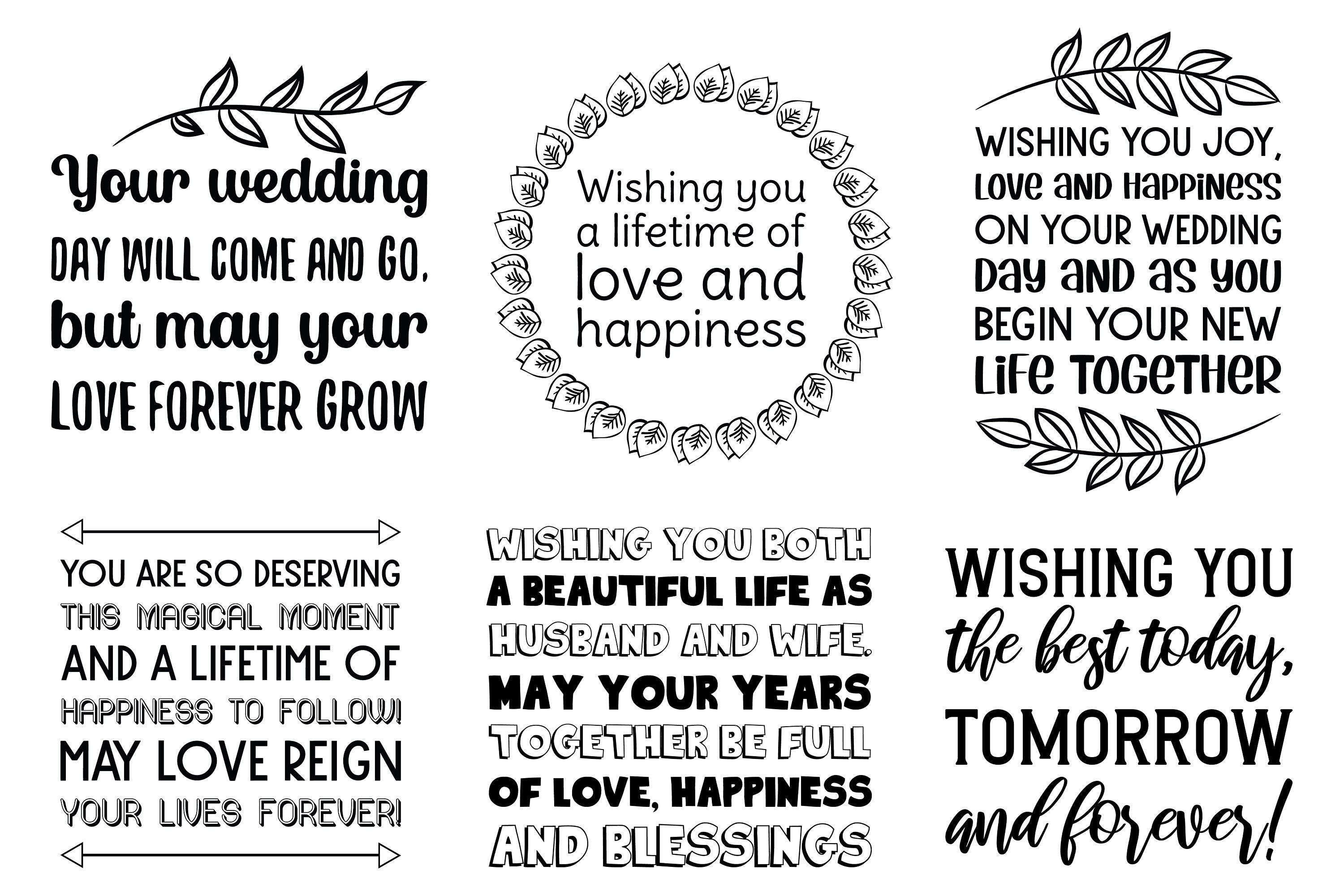 24 SVG Best Wedding Wishes and Quotes. Love and Romantic Sayings. Set ...