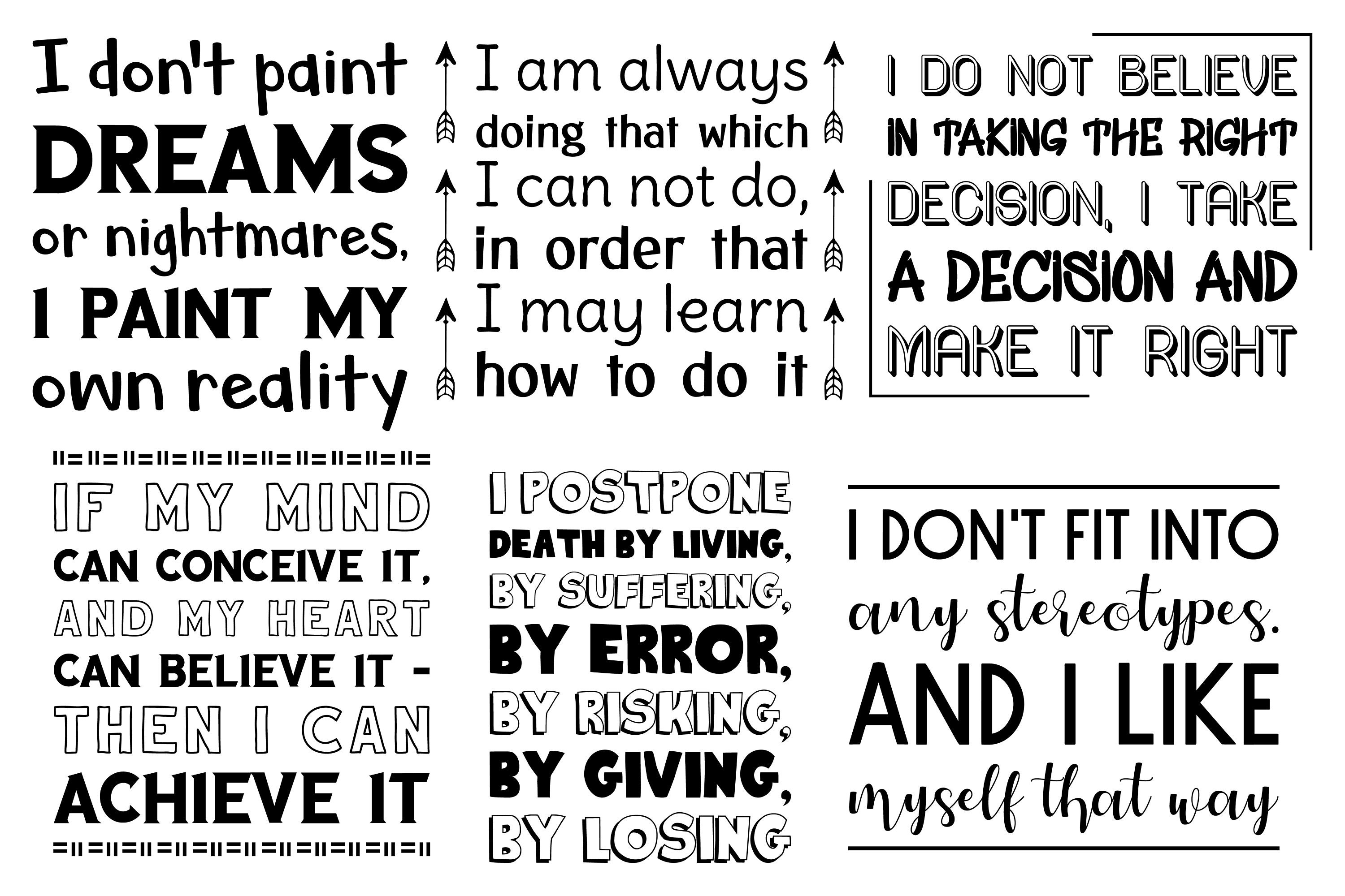 30 SVG Inspirational Quotes & Positive Motivational Sayings. Set Bundle ...