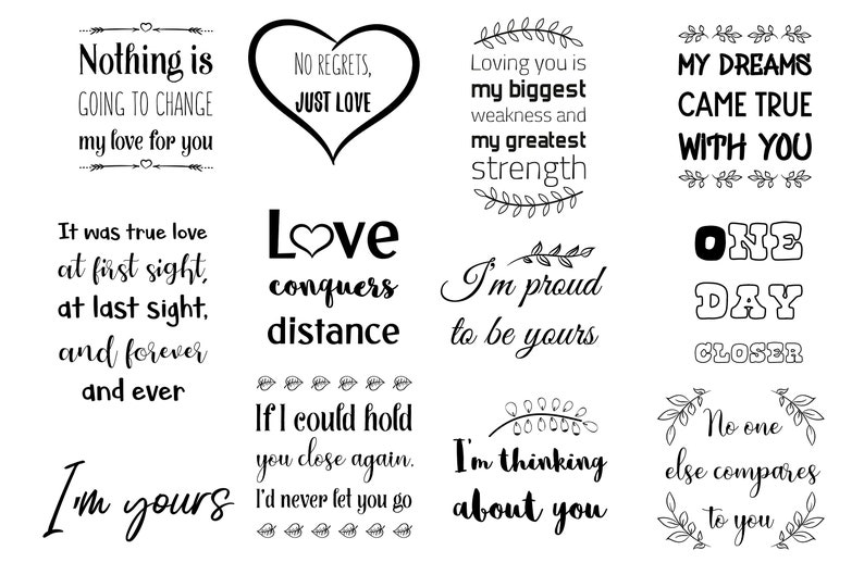 100 Love Quotes Sayings, Valentine's Day, Romantic Feeling, Heart. Set ...