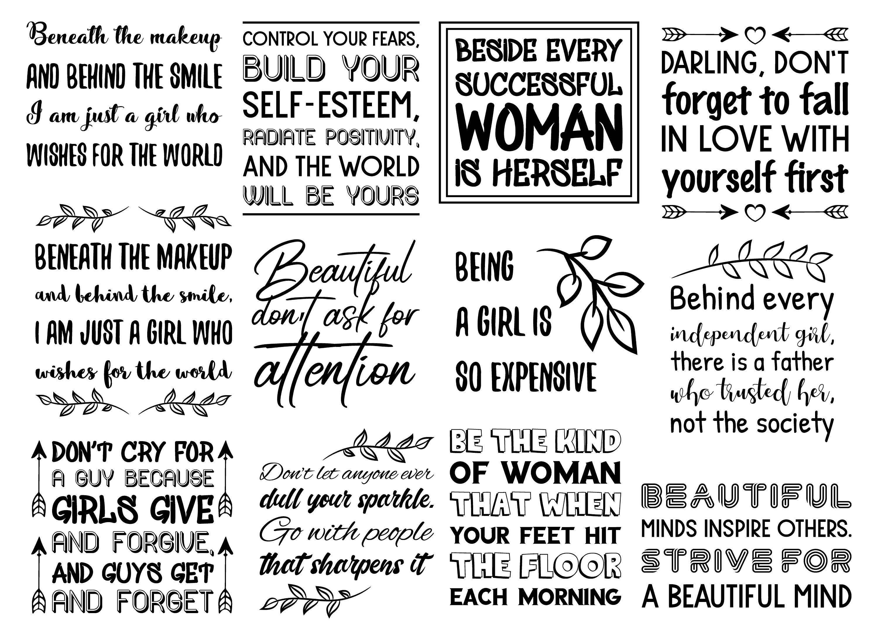 100 SVG Cute Girly Quotes, Woman, Female, Lady, Girls Funny Sayings Set ...