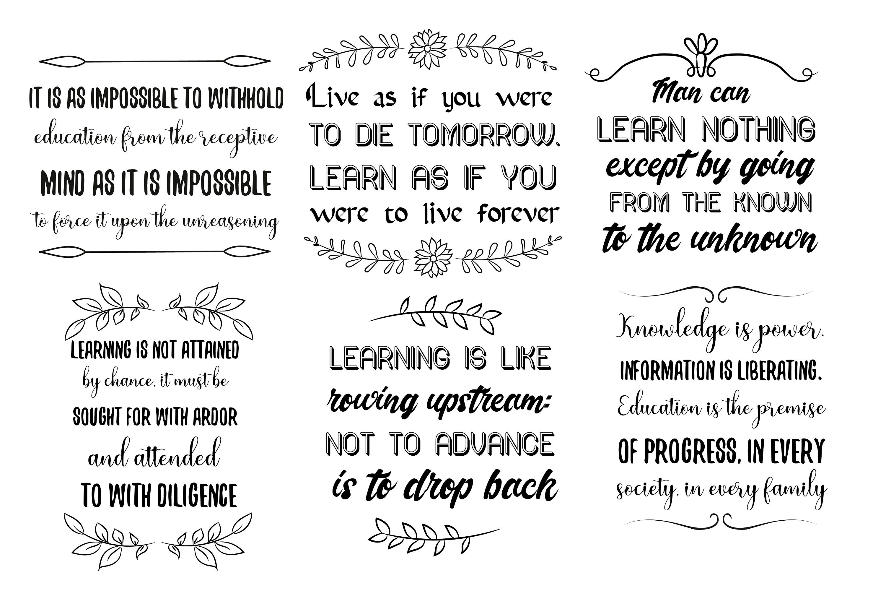 24 SVG Quotes Sayings About Education Learning and Knowledge Set Bundle ...