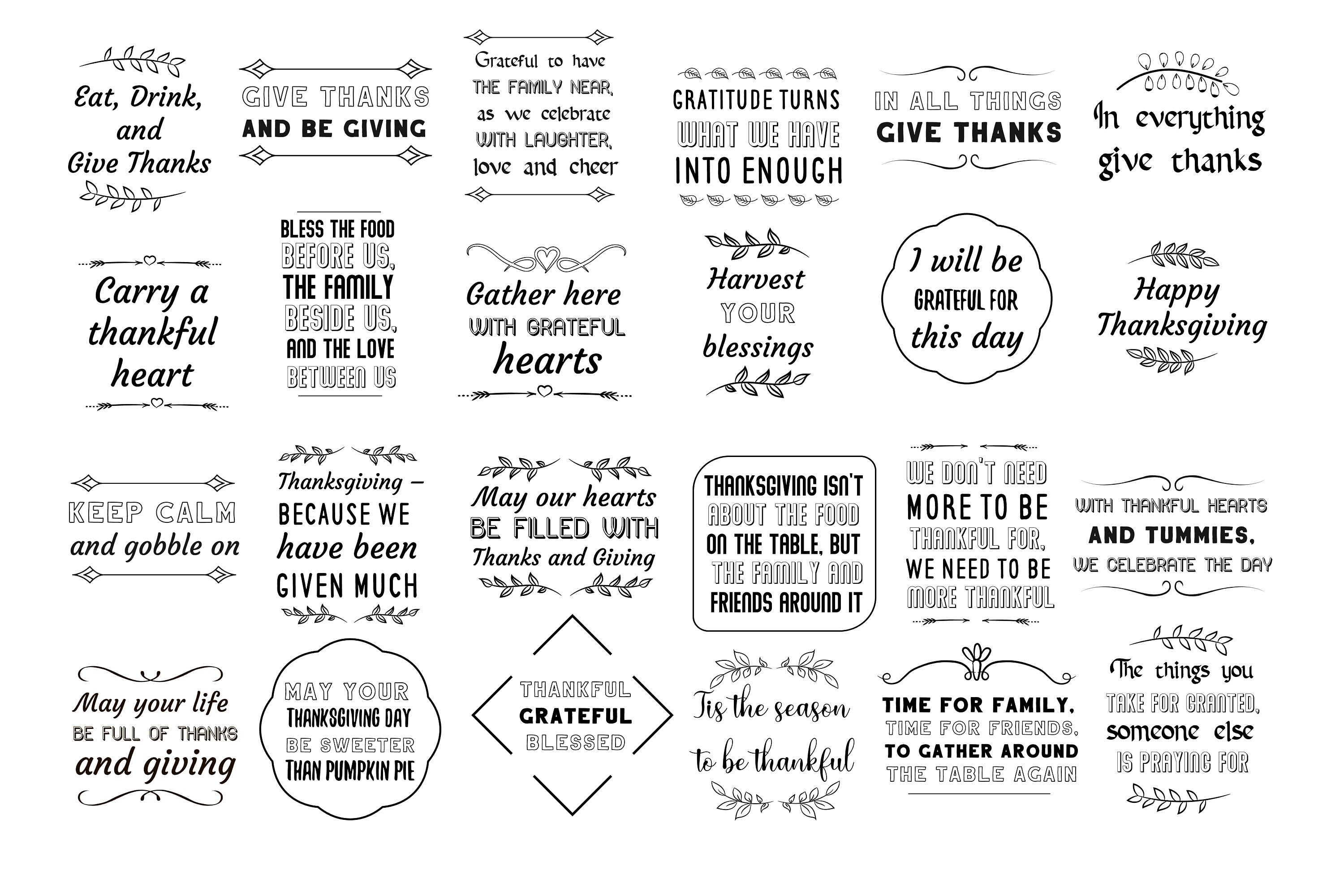 24 SVG Quotes Sayings About Thanksgiving Day. Traditions. Set Bundle ...