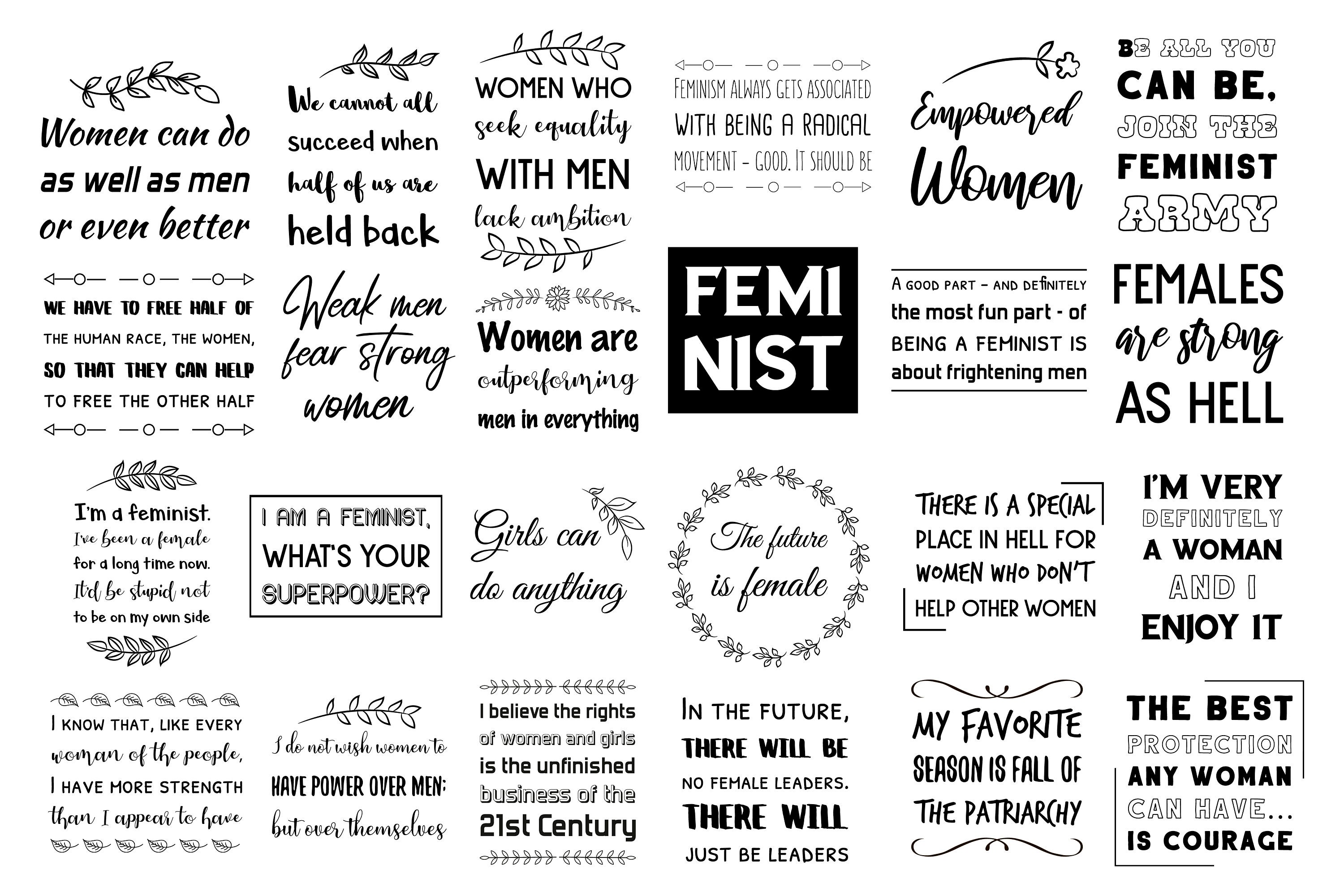 24 Feminist Svg Quotes Woman Girl Power Lady Boss Ladies Sayings Set