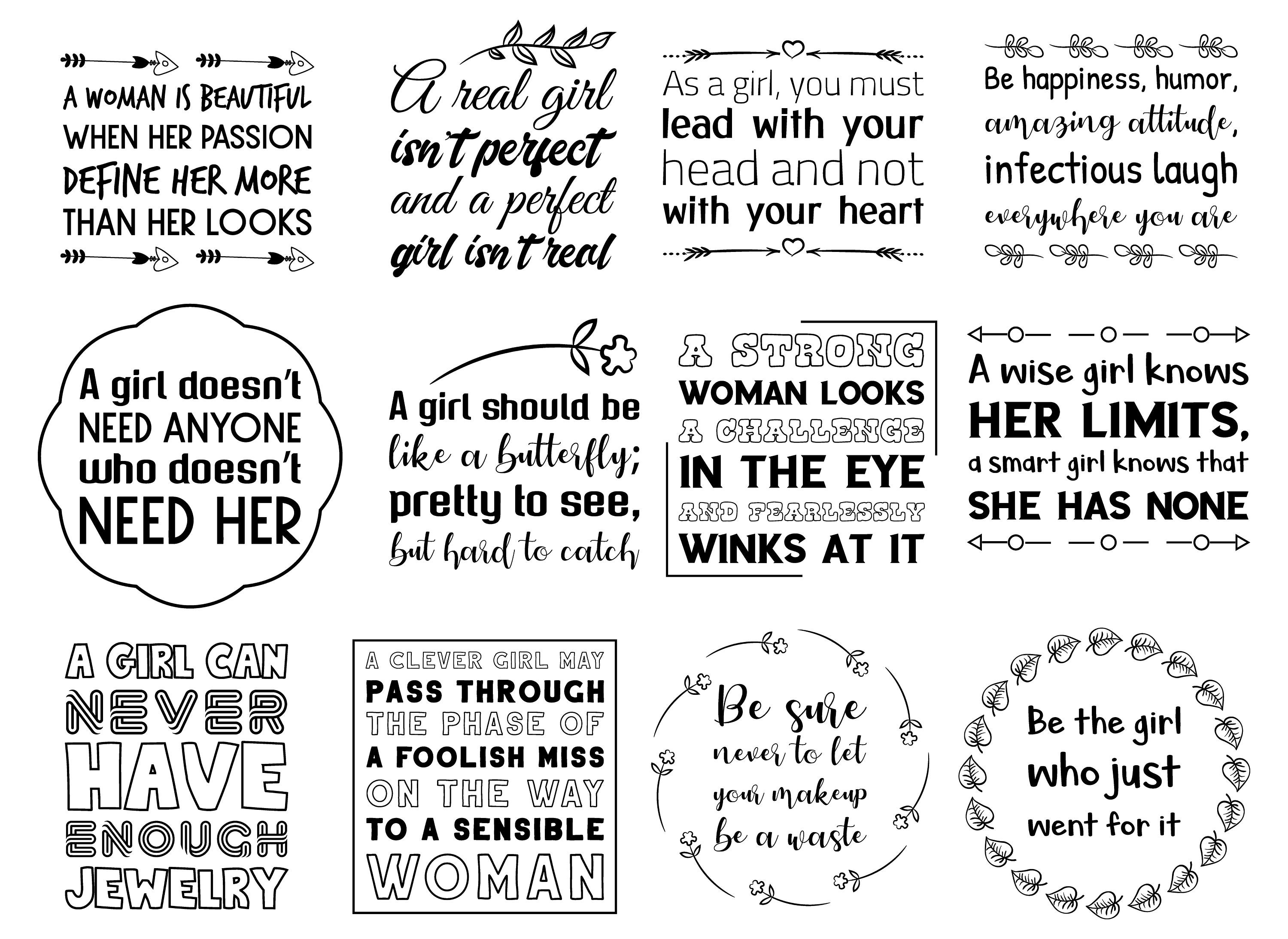 100 SVG Cute Girly Quotes, Woman, Female, Lady, Girls Funny Sayings Set ...