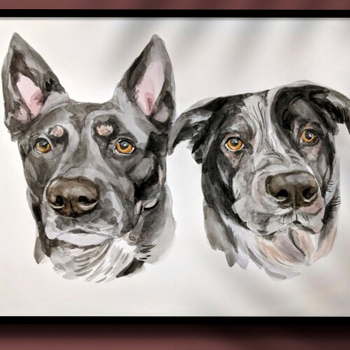 Two Pet Portrait Mulitple Dog Portrait 2 Dogs Art Framed - Etsy